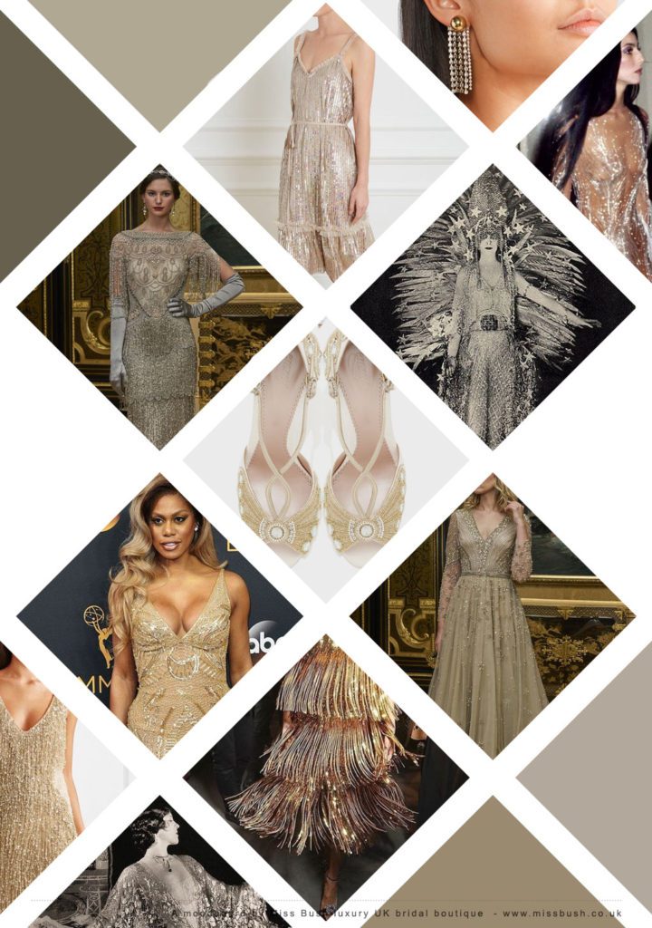Old Gold Gatsby glamour inspired NYE bridal fashionMiss Bush