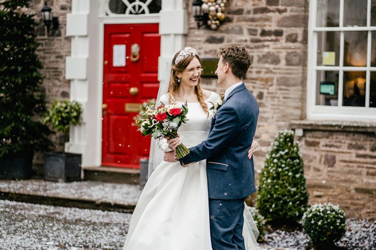 Clare in the Jesus Peiro Miss Bush pearl wedding dress for a magical ...